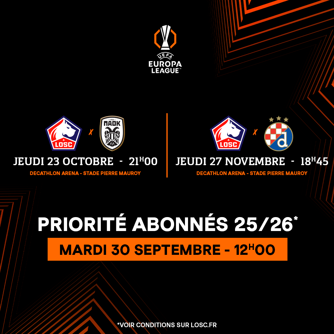 PAOK / ZAGREB - Priorité abonnés dès mardi 30/09 (12h) ! | LOSC